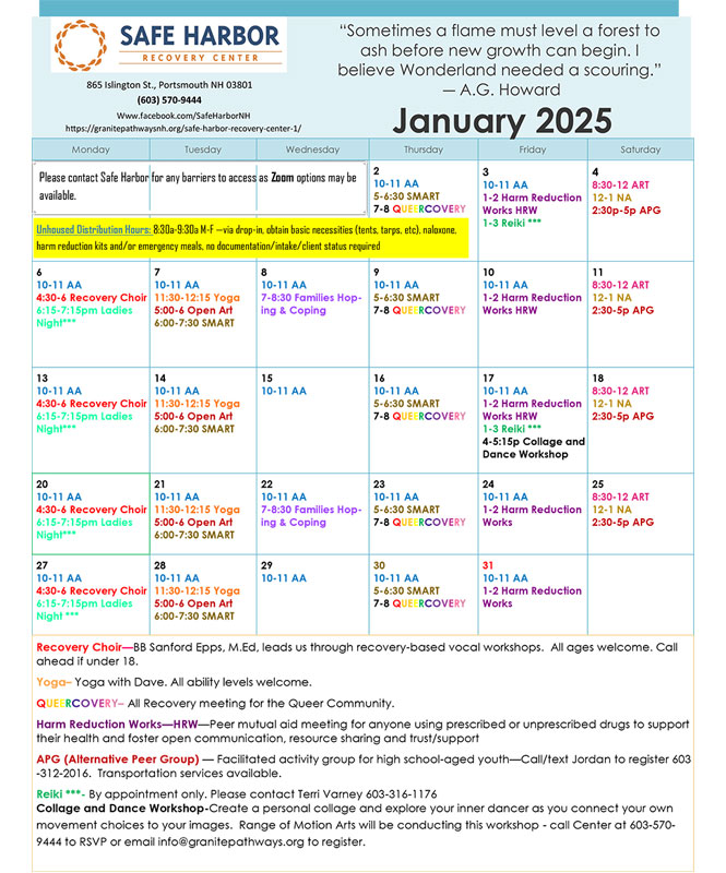Safe Harbor Recovery Center – 2024 Calendar - GRANITE PATHWAYS